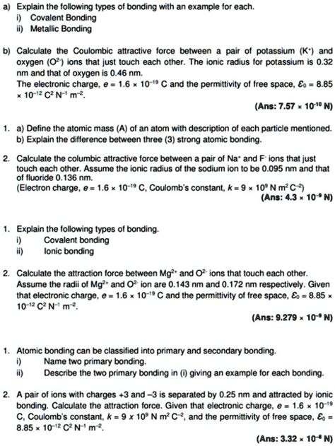 Solved Explain The Following Types Of Bonding With An Example For Each