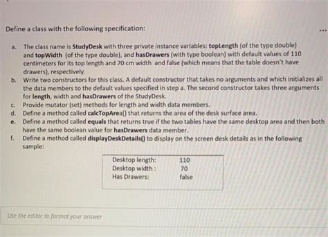 solved define a class with the following specification a