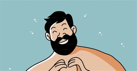 턱수염을 기른 남자가 손으로 하트 모양을 만드는 만화 벡터 Unsplash의 그림 이미지