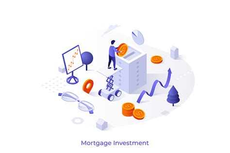 남자가 돈 상자를 만드는 데 달러 동전을 넣는 개념적 인 템플릿입니다 모기지 투자 주택 부동산 부동산 구매를 위한 장면 웹 사이트 배너에 대 한 현대 Isometric 벡터