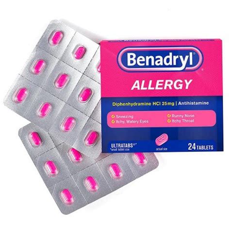 Benadryl Allergy Relief 25 Mg Strength Diphenhydramine Hcl Tablet
