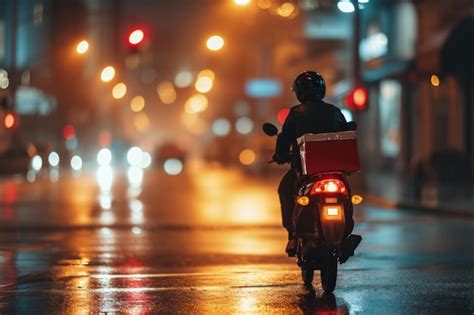 Premium Ai Image Urban Pizza Delivery Delivery Man Delivering Online