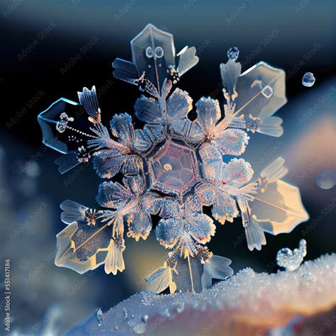 Snowflake Under The Microscope Very Detailed View Macro Stock