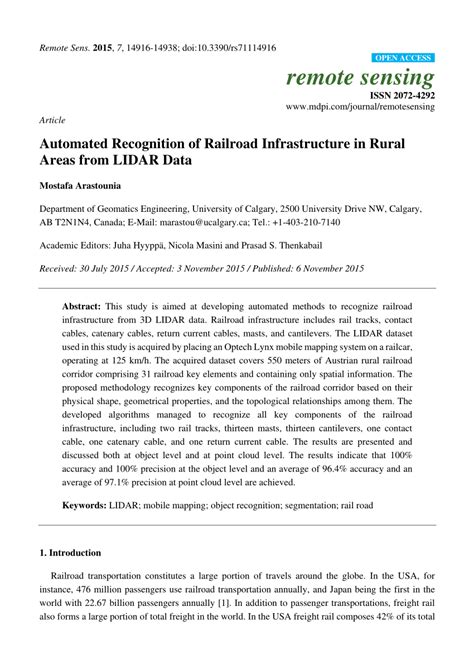Pdf Automated Recognition Of Railroad Infrastructure In Rural Areas From Lidar Data