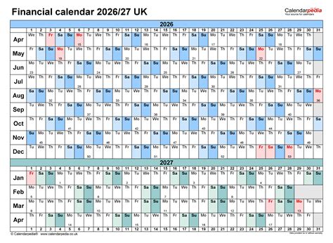 Financial Calendars 2026 27 Uk In Microsoft Word Format