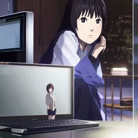 Iwakura Lain From Serial Experiments Lain On A Computer Screen Free
