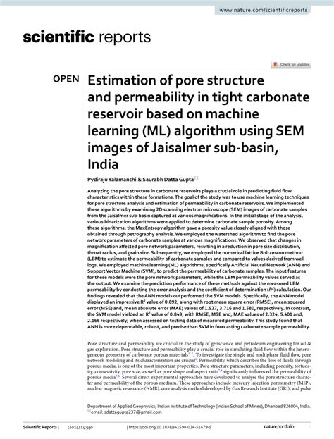 Pdf Estimation Of Pore Structure And Permeability In Tight Carbonate Reservoir Based On