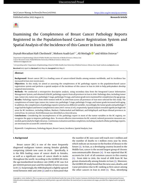 Pdf Examining The Completeness Of Breast Cancer Pathology Reports Registered In The Population