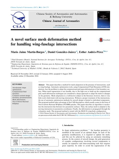 Pdf A Novel Surface Mesh Deformation Method For Handling Wing