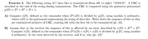 Solved Exercise The Following String Of Data Bits Is Chegg