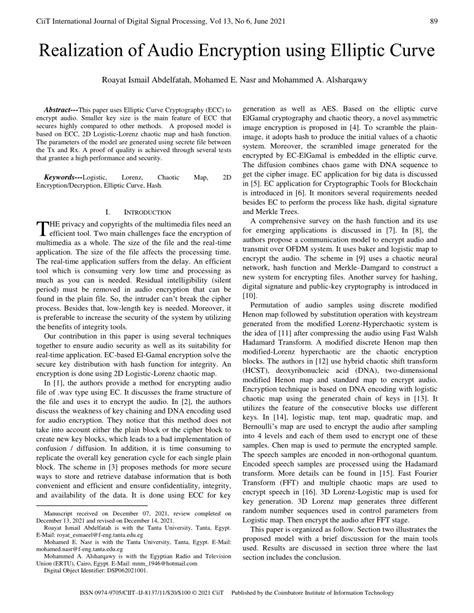 Pdf Realization Of Audio Encryption Using Elliptic Curve