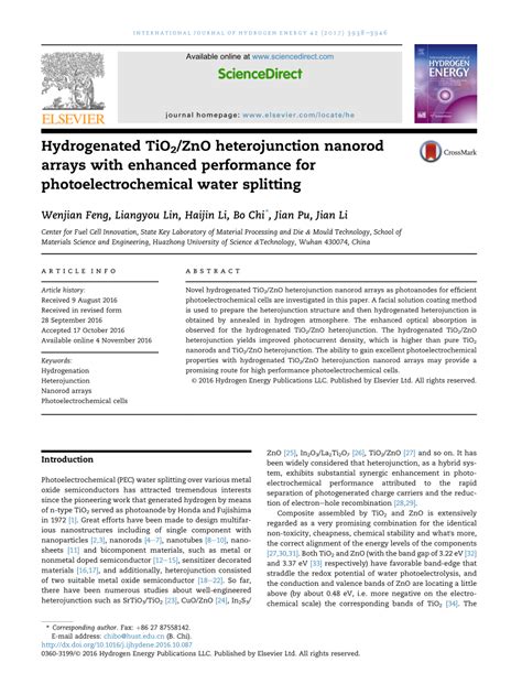 Pdf Hydrogenated Tio2zno Heterojunction Nanorod Arrays With Enhanced Performance For
