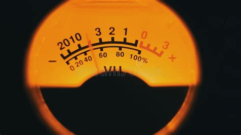 Analog Round Arrow Indicator Of Audio Signal Level With Yellow Backlight Stock Footage Video