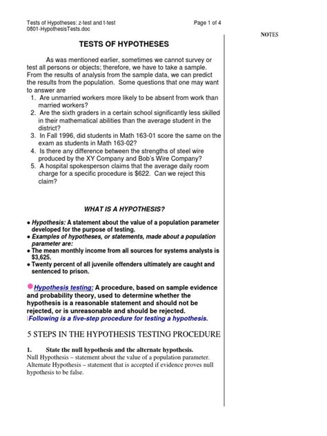 Tests Of Hypotheses 5 Steps In The Hypothesis Testing Procedure Pdf