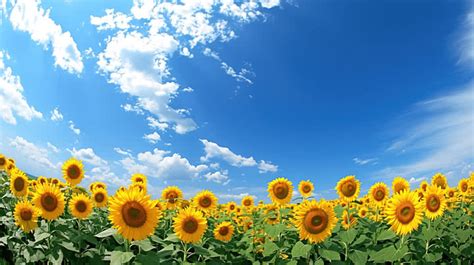 Sunflowers Field Bright Blue Sky Background Sunflower Sky Summer