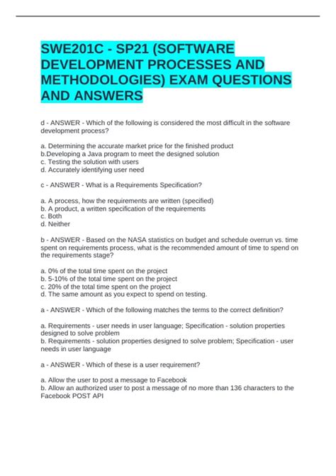 Swe201c Sp21 Software Development Processes And Methodologies Exam Questions And Answers