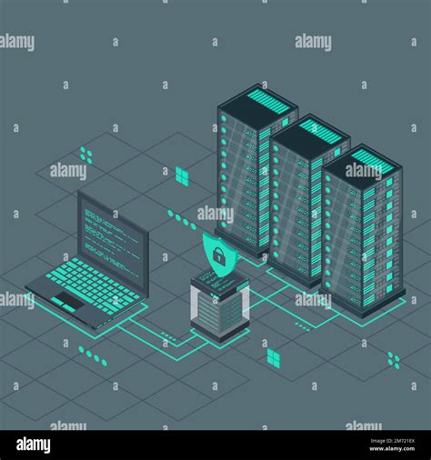 Technology Isometric Design For Quantum Computer Blockchain Server Concept Server Room