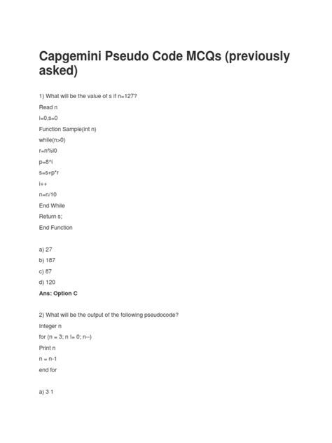 Capgemini Pseudo Code Mcqs Pdf
