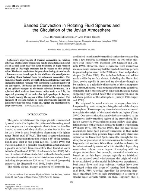 Pdf Banded Convection In Rotating Fluid Spheres And The Circulation Of The Jovian Atmosphere
