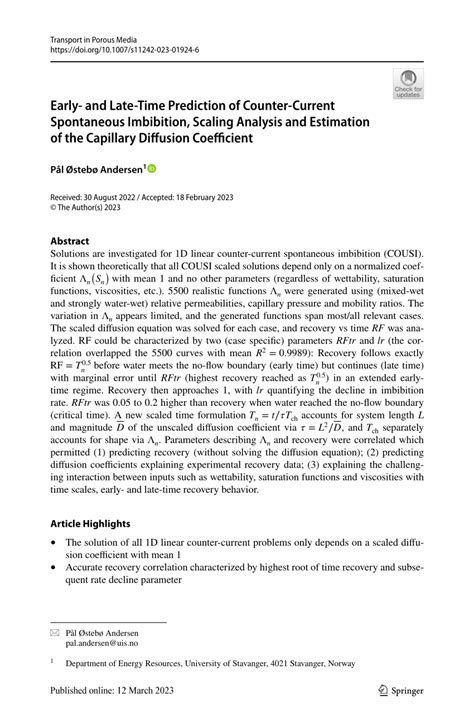 Pdf Early And Late Time Prediction Of Counter Current Spontaneous