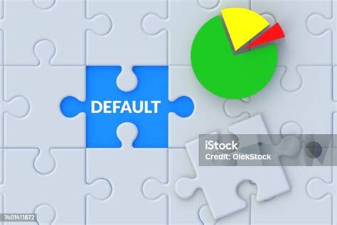 단어 기본값 및 퍼즐 조각 원형 차트 근처 퍼즐 금융 위기 채무 불이행 은행 부문의 파산 경제적 문제 인플레이션 평가 절하 상단