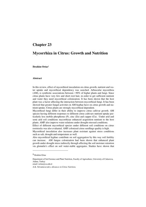 Pdf Mycorrhiza In Citrus Growth And Nutrition