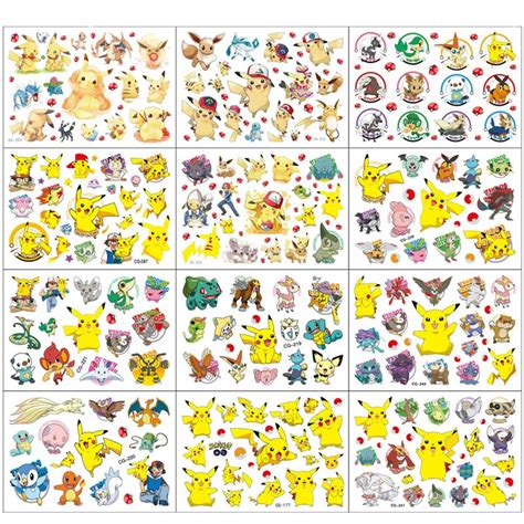 포켓몬 애니메이션 타투 스티커 피카츄 만화 스티커 임시 방수 카와이 가짜 문신 어린이 선물 Aliexpress