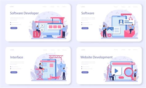 premium vector software developer web banner or landing page set