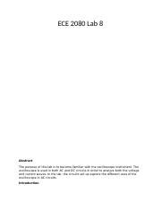 ECE LAB 8 Docx ECE 2080 Lab 8 Abstract The Purpose Of This Lab Is To Become Familiar With The