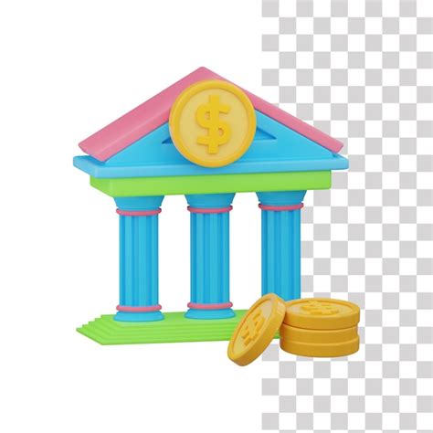 Un Edificio De Banco Con Un Signo De Dólar Y Montones De Monedas Al