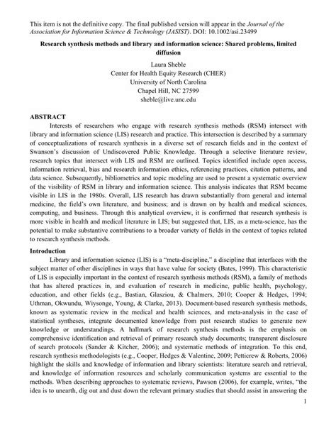 Pdf Research Synthesis Methods And Library And Information Dokumentips