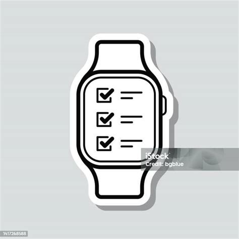 체크리스트가있는 스마트 워치 회색 배경에 아이콘 스티커 3차원 형태에 대한 스톡 벡터 아트 및 기타 이미지 3차원 형태 개념 검사 보기 Istock
