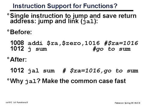 Cs 61 C Functions Procedures In Cassembly Language