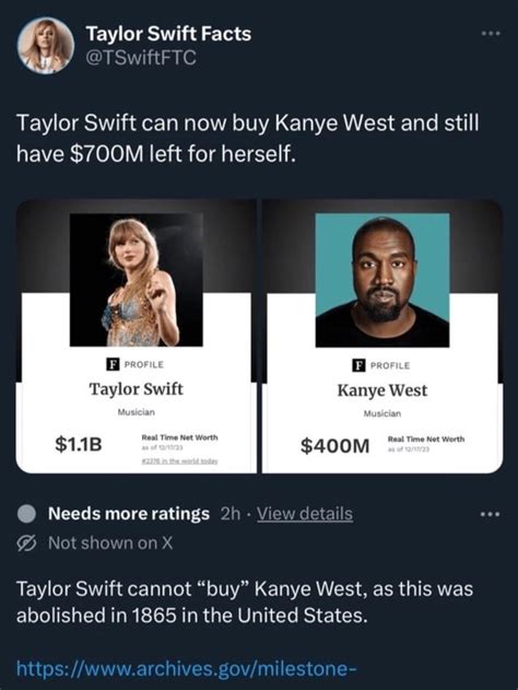 Taylor Swift Cannot Buy Kanye West As This Was Abolished In 1865 In The United States R