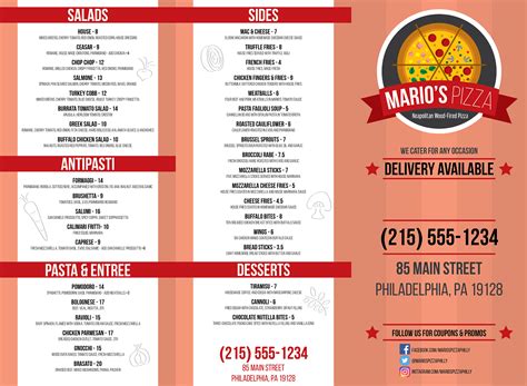 Marios Pizza Takeout Menu On Behance
