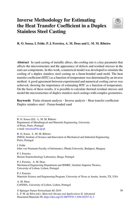 Pdf Inverse Methodology For Estimating The Heat Transfer Coefficient In A Duplex Stainless