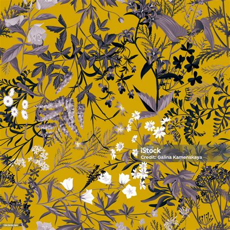 초원과 정원 꽃의 혼합물 여름 모티브 옥수수 꽃 데이지 종 꽃 차모 마일 잡초 식물원면의 매끄러운 패턴 소박한 보헤미안 스타일 0명에 대한 스톡 벡터 아트 및 기타 이미지