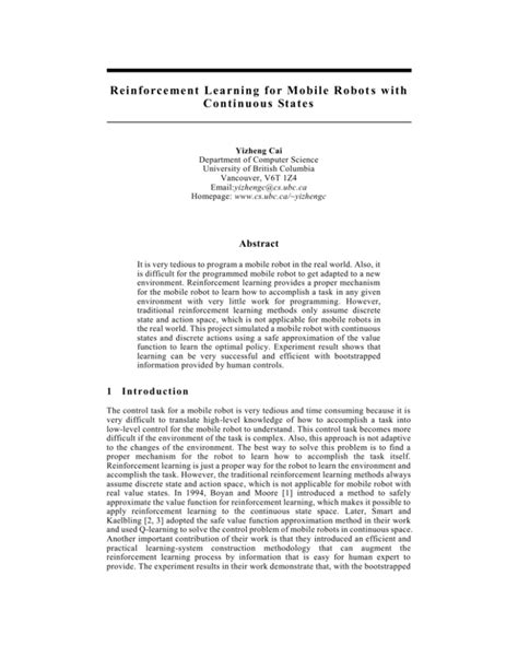3 Reinforcement Learning In Mobile Robot Control