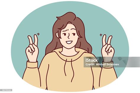 낙관적 인 여성은 대화에서 풍자를 말할 때 따옴표로 손을 듭니다 벡터 이미지 동료에 대한 스톡 벡터 아트 및 기타 이미지 동료 매우 기쁜 명랑한 Istock