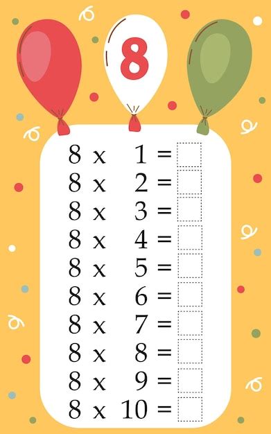 Premium Vector Multiplication Table By 8 With A Task To Consolidate