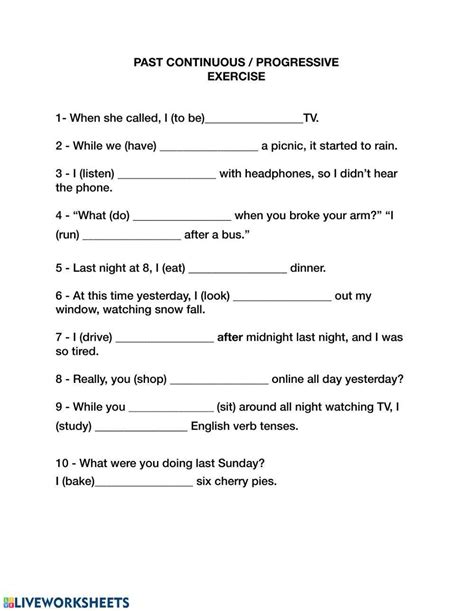 Past Continuous Tense Worksheets