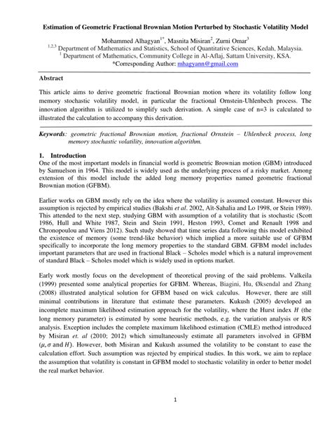 Pdf Estimation Of Geometric Fractional Brownian Motion Perturbed By Stochastic Volatility Model