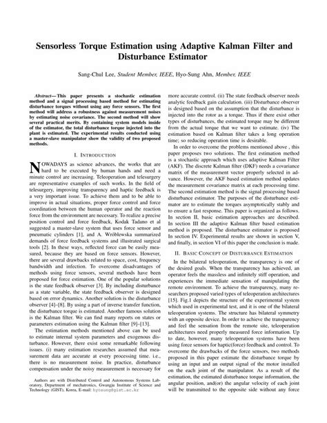 Pdf Sensorless Torque Estimation Using Adaptive Kalman · Pdf