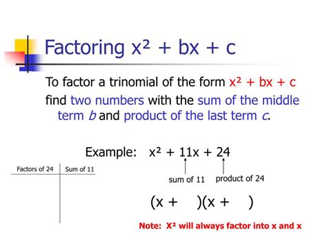 PPT Lesson 9 3 Factoring Trinomials x² bx c PowerPoint Presentation ID 6190460