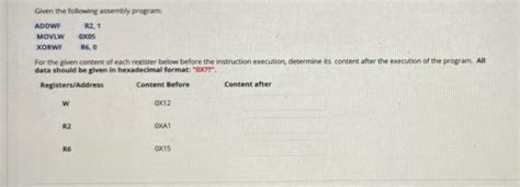 Solved Given The Following Assembly Program Addwf R2 1