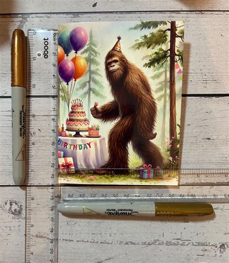 Watercolor Bigfoot Birthday Card Party In The Woods Etsy