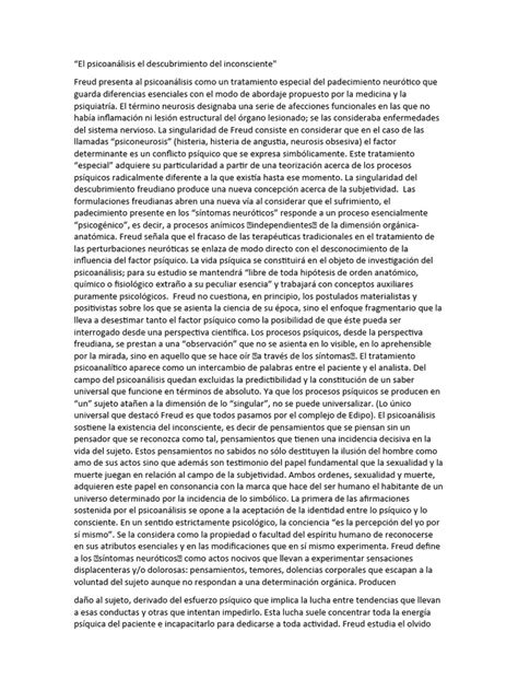 El Psicoanálisis El Descubrimiento Del Inconsciente Pdf Mente