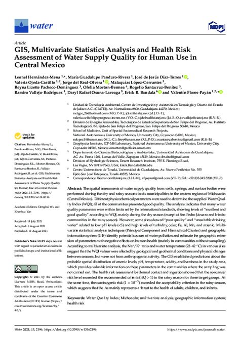 Pdf Gis Multivariate Statistics Analysis And Health Risk Assessment Of Water Supply Quality