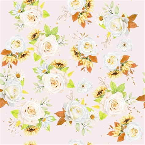 원활한 패턴 수채화 꽃과 잎 무료 벡터