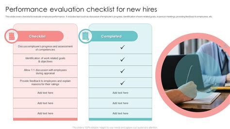 Performance Evaluation Checklist For New Hires Ppt Sample
